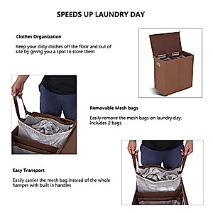 Giantex Double Laundry Hamper Clothes Organizer W/Magnetic Lid & Removable Liners Bags Built-in Handles, Separate Compartments and Easy Transport for Bathroom Bedroom Utility Room (Coffee)