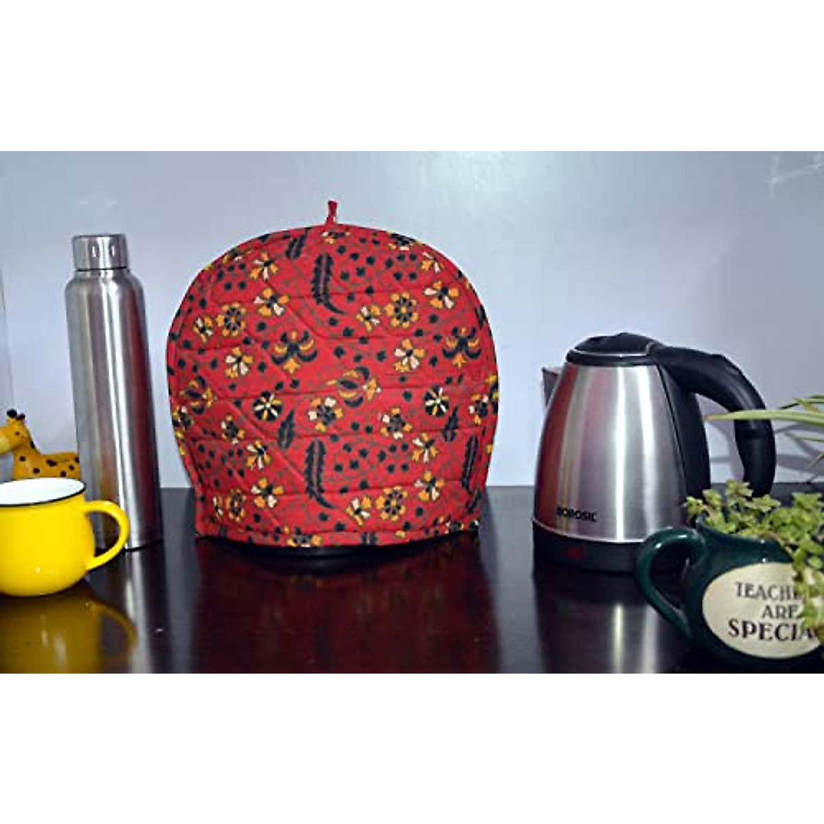 Handmade Kitchen Cozies-Teapot Warmers-Tea Cosy kitchen accessories Cotton kettle cover Tea Cozy Teapot cover Mandala Printed Tea Cozy (Red Mandala)