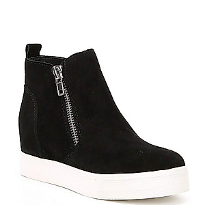 Steve Madden Women's Wedgie Sneaker, Black Suede, 9