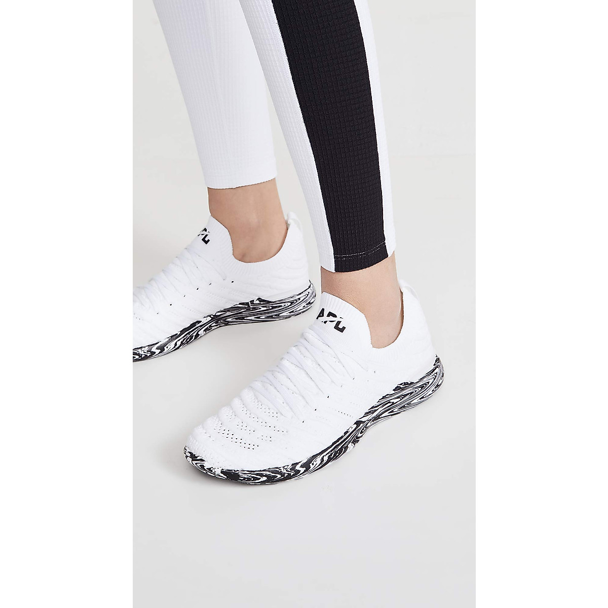 APL: Athletic Propulsion Labs Women's Techloom Wave Sneakers, White/Black/Marble, 9 Medium US