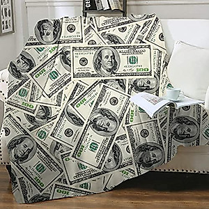KYKU Money Blanket Throw Funny 100 Dollar Bill Cash Us Cute Things Family Novelty Cool Stuff for Teen Girls, Boys, Women, Men, Students, Gamer, Anyone, Fun Friends Birthday Gifts (Green, 60" × 80")