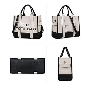 NEGBIU Tote Bag for Women, Large Leather Tote Bag, Shoulder, Crossbody or HandBag for Work, Travel (10.6X13X6.3in)