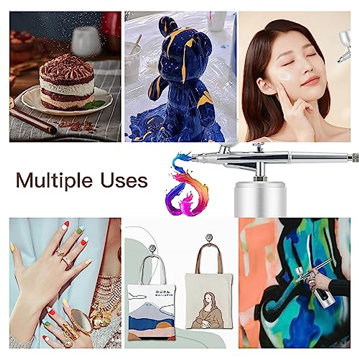 GGsimidale Airbrush Kit with Compressor, 36PSI Handheld Mini Air Brush Gun Set, Portable High Pressure Air Brushes for Painting, Tattoo, Nail Art, Mode, Makeup, Cake, Barber