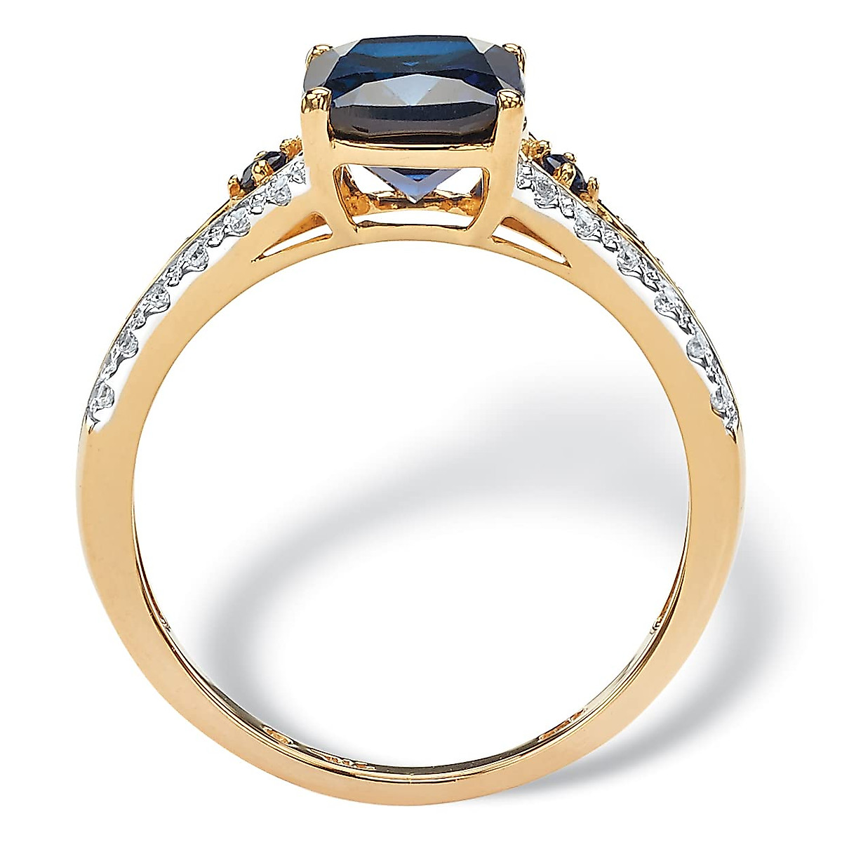 PalmBeach 18K Gold-Plated Created Blue Sapphire or Platinum-Plated Sterling Silver Cubic Zirconia Engagement Ring Size 7