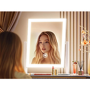 Gvnkvn Lighted Makeup Mirror, Hollywood Vanity Mirror with Lights, Three Color Lighting Modes, and Detachable 10X Magnification Mirror, Smart Touch Control, 360°Rotation (15.2in.)