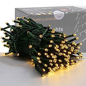 Home Lighting 66ft Christmas Decorative Mini Lights, 200 LED Green Wire Fairy Starry String Lights Plug in, 8 Lighting Modes, for Indoor Outdoor Xmas Tree Wedding Party Decoration (Warm White)