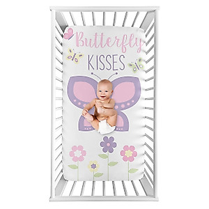 Sweet Jojo Designs Butterfly Girl Fitted Crib Sheet Baby or Toddler Bed Nursery Photo Op - Pink and Purple Floral Flower Garden Kisses