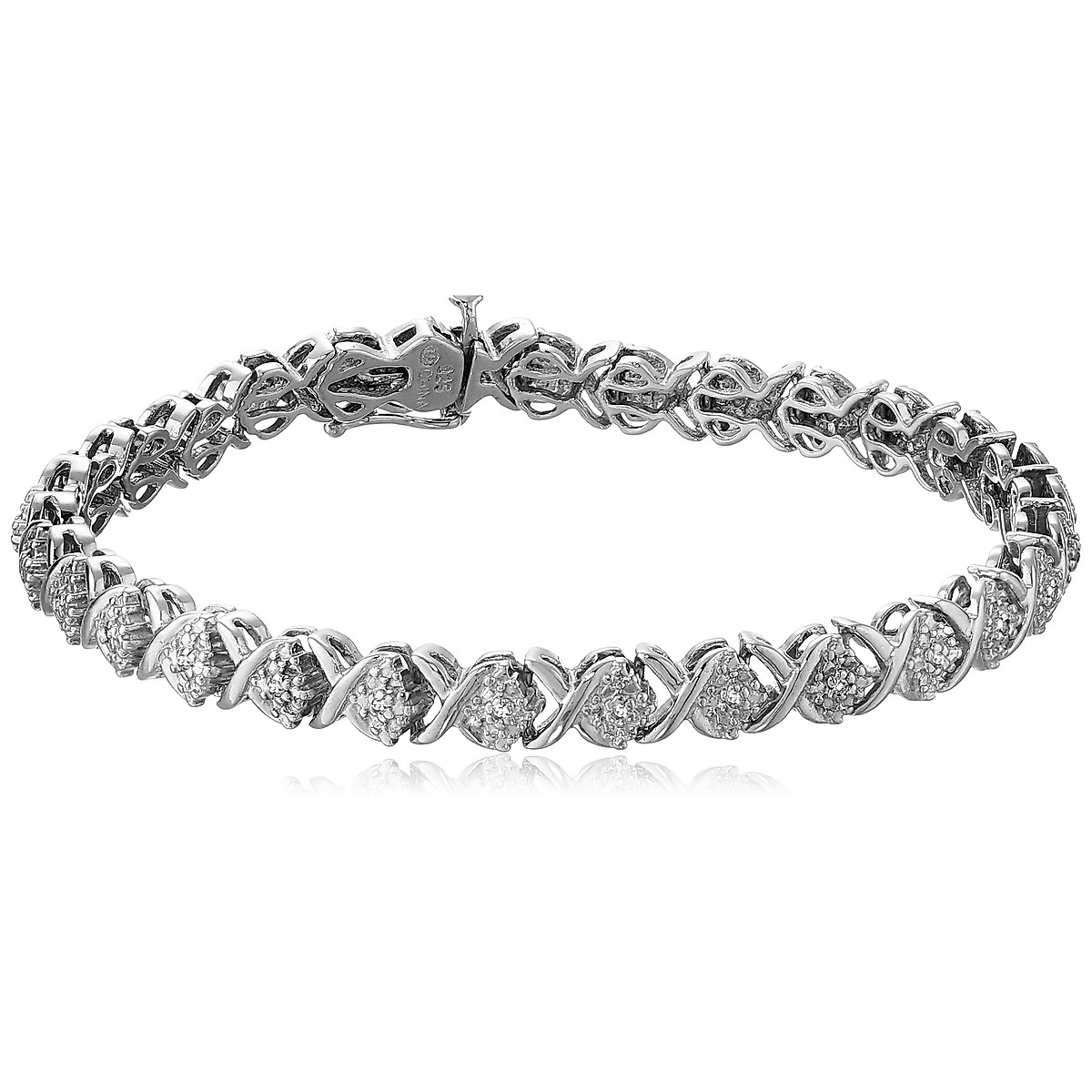 Amazon Collection Sterling Silver Diamond X-Link Bracelet (1/10 cttw, I-J Color, I2-I3 Clarity), 7.25"