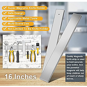Ouddy 16 Inch Magnetic Knife Holder for Wall, Stainless Steel Knife Magnetic Strip Block Bar Rack Use as Kitchen Knife Holder, Knife Strip, Magnetic Tool Organizer, Art Supply Organizer & Home Organizer
