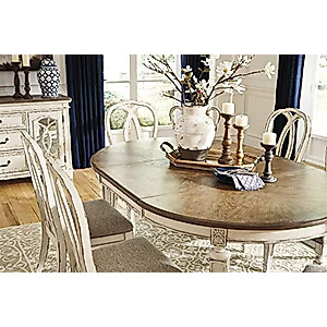 Signature Design by Ashley Realyn French Country Oval Dining Room Extension Table, Chipped White