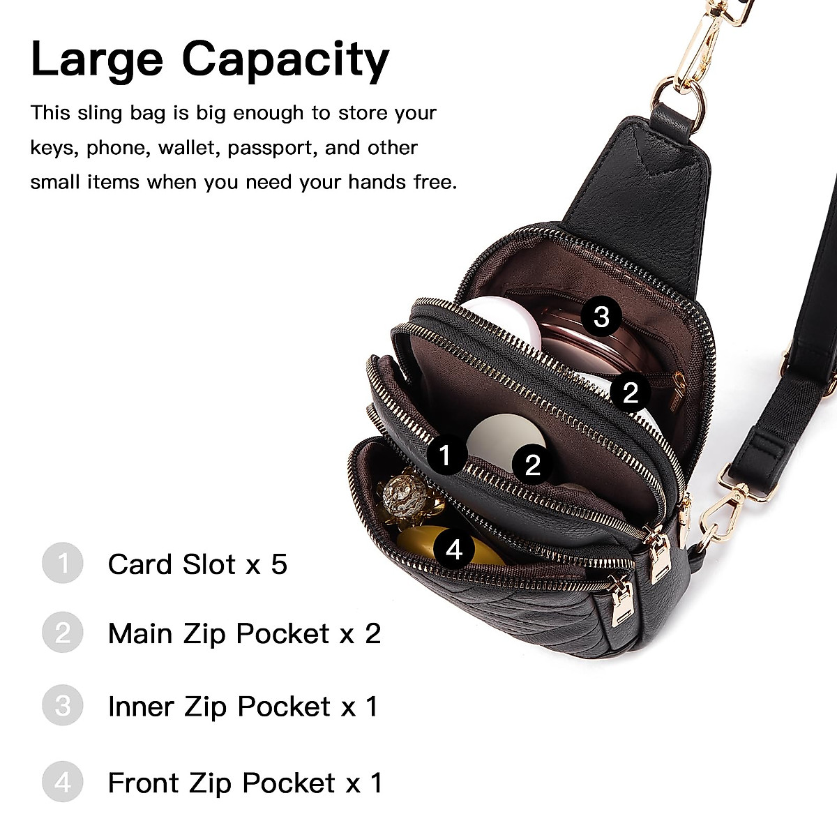 Telena Sling Bag for Women Crossbody Bags Fanny Packs for Women Cross Body Waist Pack with Detachable Strap Black