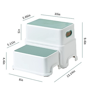 Victostar 2 Step Stool for Kids, Anti-Slip Sturdy Toddler Two Step Stool for Toilet Potty Training, Bathroom,Kitchen (Green-White)