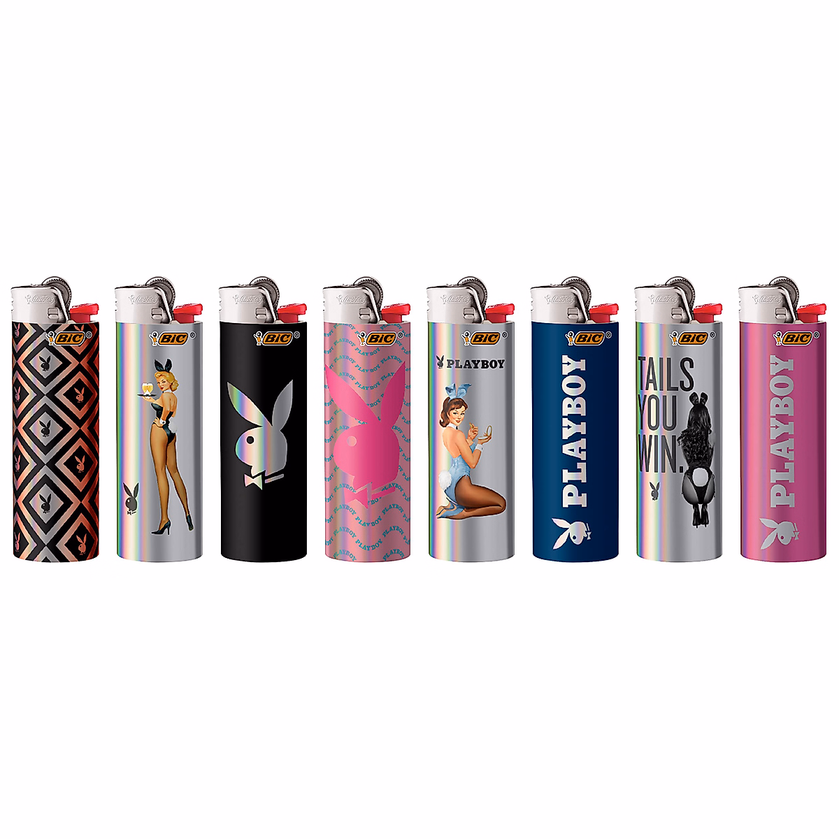 BIC Pocket Lighter, Special Edition Playboy (Holographic) Collection, Assorted Unique Lighter Designs, 8 Count Pack of Lighters