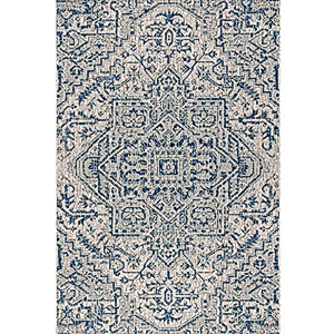 JONATHAN Y SMB105B-8 Estrella Bohemian Medallion Textured Weave Indoor/Outdoor Navy/Gray 8 ft. x 10 ft. Area Rug Coastal, Easy Cleaning, for High Traffic, Kitchen, Living Room, Backyard, Non Shedding