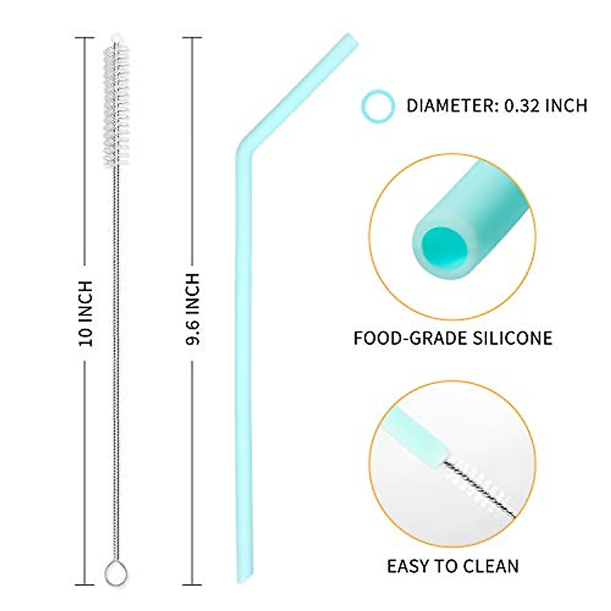Hiware 12 Pcs Reusable Silicone Drinking Straws with Travel Case - Long Drinking Straws for 30 oz and 20 oz Tumblers, 2 Cleaning Brushes