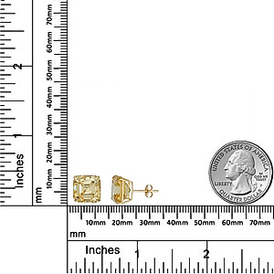 AVORA 10K Yellow Gold 10mm Asscher Cut Citrine Yellow Simulated Diamond CZ Stud Earrings