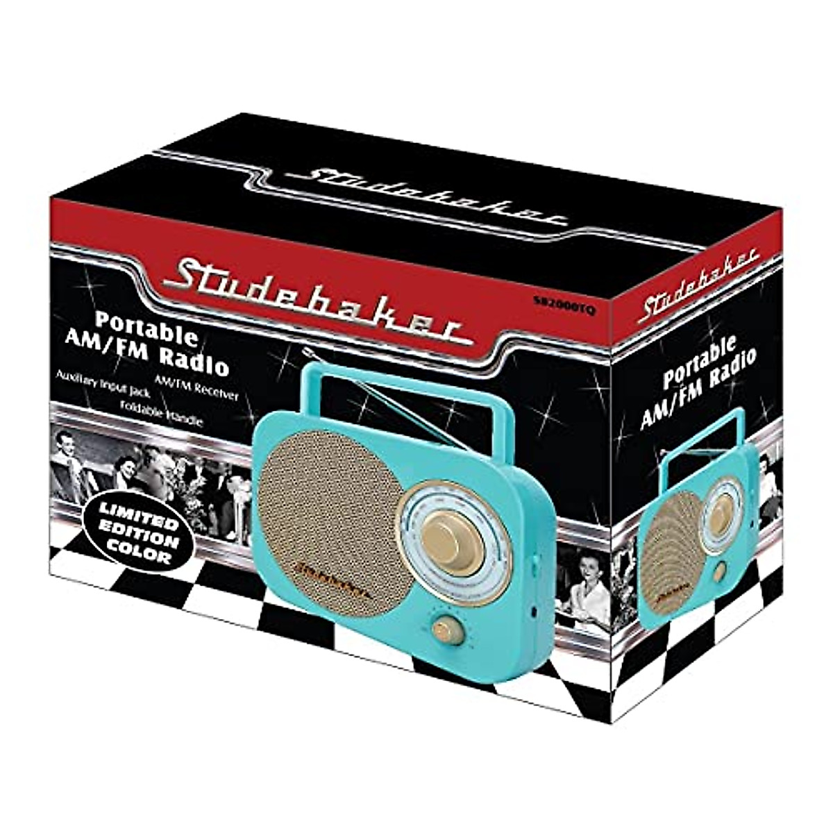 Studebaker SB2000TG Turquoise/Gold Retro Classic Portable AM/FM Radio with Aux Input Limited Edition