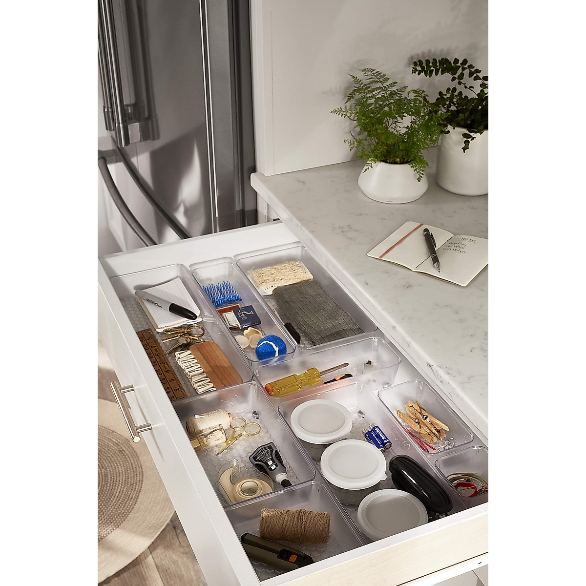 Spectrum Diversified Hexa 6" x 15" x 2" Buildup-Resistant Kitchen & Bathroom, Easy-to-Clean Kitchen Utensil Drawers, Desk Organizer Tray, 6 x 15, Clear Frost