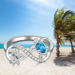 Turtle Ring Sterling Silver Infinity Rings for Women Mother Daughter Blue Sapphire Ocean Wave Longevity Sea Turtle Jewelry Gifts Size 6