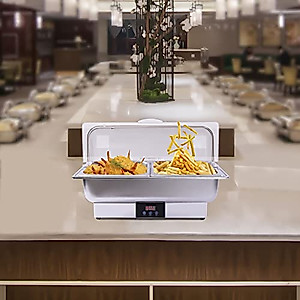 Electric Chafing Dishes - Stainless Steel Buffet Servers 9QT Food Warmer Commercial Chafing Dishes Temp Display Stainless Clear Lid&Handle for Catering (Plastic Lid)