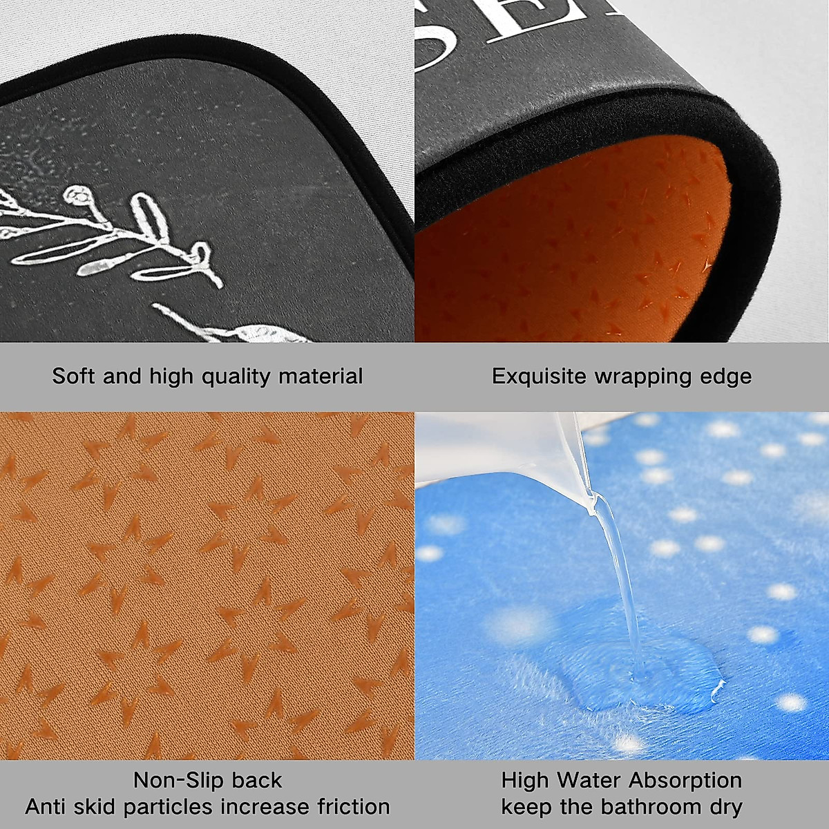 Grateful Thankful Blessed Kitchen Rugs Set 2 Piece Non-Slip Backing Washable Anti-Slip Backing Mat for Doorway Bathroom Runner Rug Carpet Set (19.7*47.2in+19.7*27.6in )