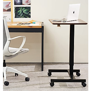 CLATINA Mobile Laptop Desk Pneumatic Sit to Stand Table Height Adjustable Rolling Cart with Lockable Wheels for Home Office Computer Workstation 28" x 19" Brown Round Edge Design Elegant - Fidel