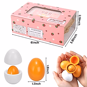 HANSGO Wooden Easter Eggs, 6PCS Pretend Play Food Play Kitchen for Kids Early Development Learning