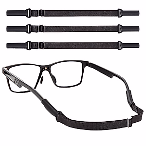 Adjustable Glasses Straps - 3 Pcs No Tail Adjustable Eyewear Retainer Glasse Strap for Men's Glasses Straps, Kids' Glasses Straps, Women's Glasses Straps, Sunglasses Straps, Black(7.5-13.5 inch)