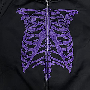 AQQYA Skeleton Zip Up Hooded Sweatshirt for Men Women, Y2K Diamond Glitter Grunge Punk Dark E-Girl Hoodie