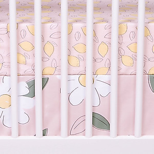 Trend Lab Modern Baby Crib Bedding Set for Girls | Lemon Floral 4 Piece Nursery Décor Quilt, 2 Fitted Crib Sheets, and Dust Ruffle Skirt - Pink, Yellow. Green, 80010