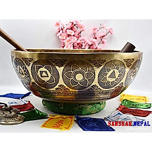 Large Singing Bowl - 16 Inches in Diameter - Buddha's Feet Etched by Artisans from Nepal - For Healing, Sound Bath, Yoga, Relaxation, and Meditation Gold