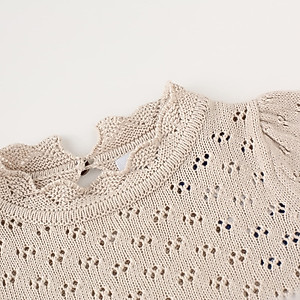 TIBE PINCESS Baby Girls Lace Sweater Toddler Cotton Knit Pullovers Kids Crochet Ruffle Lantern Sleeve Blouses Jumper Tops(Beige 3-4 Years)