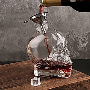 Skull Decanter Crystal Glass Skull Liquor Bottle 750ml Whiskey Bourbon Gothic Bottle,with Wooden Stopper Stainless  Steel Funnel