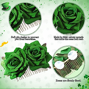 MTLEE 2 Pieces Green Rose Flower Hair Clip St. Patrick's Hair Accessories Irish Rose Hairpin St. Patrick's Day Hair Clip Comb for Girls Girlfriends Women St Patrick's Day Party Decorations