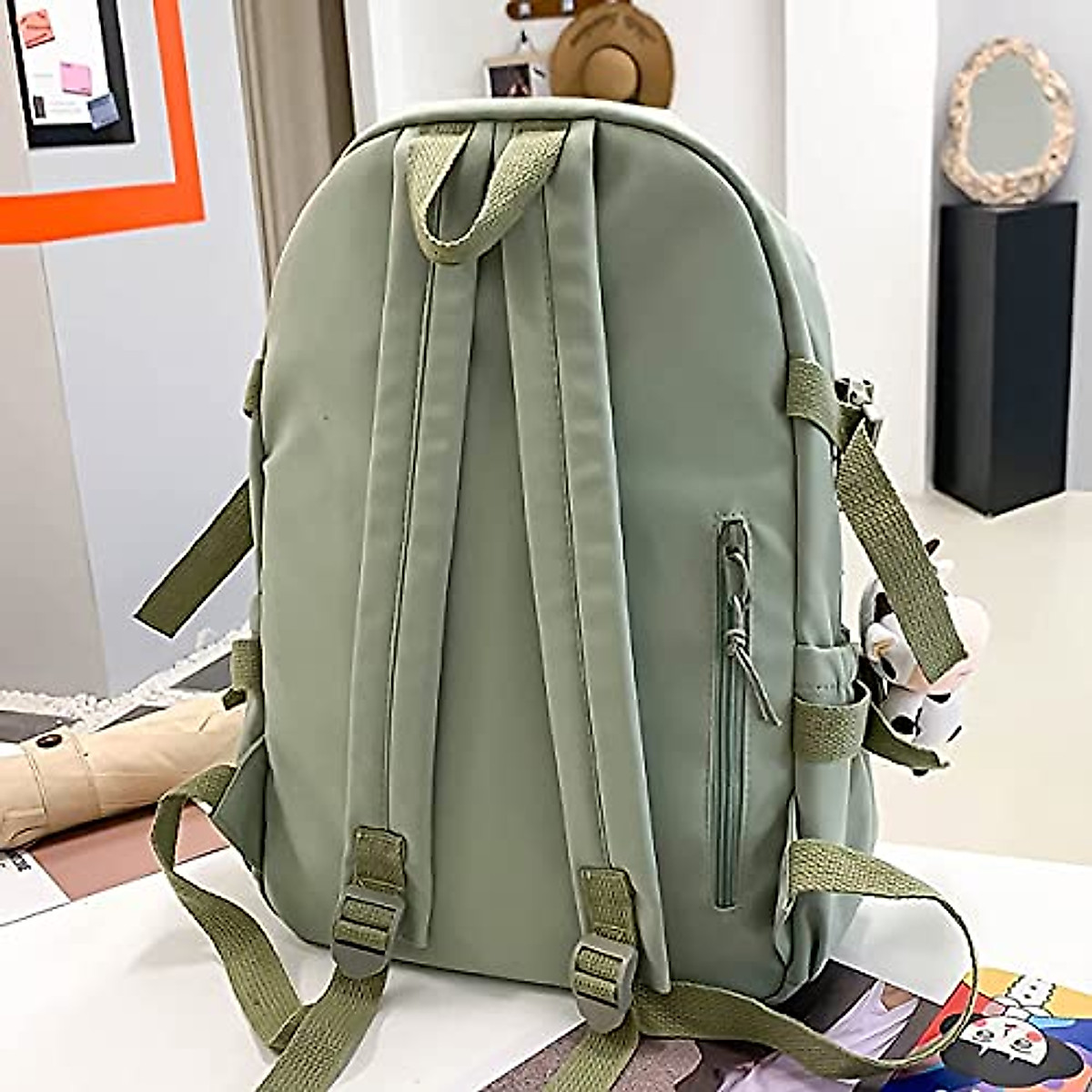 New Aesthetic Backpack Kawaii Backpack with Badge Pins Keychain Pendant Light Weight Travel Backpack