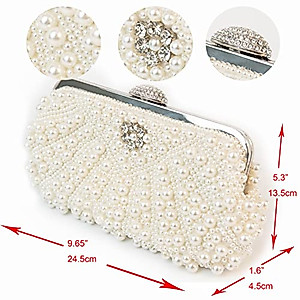 Ofuleo Luxury Pearl Clutch Purses Homecoming Crossbody Crystal Women's Evening Handbag Tote for Wedding Evening Casual Party (Beige with Rhinestones)