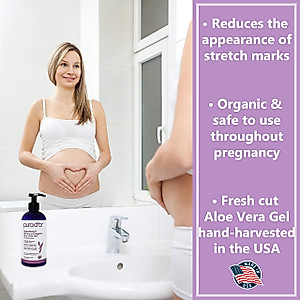 PURA D'OR BetterBelly Advanced Organic Aloe Vera Gel (16 fl oz / 473 mL) For Maternal Care - Hydrating Moisturizer, Reduces Appearance of Scars & Stretch Marks - For Belly, Body, and Legs