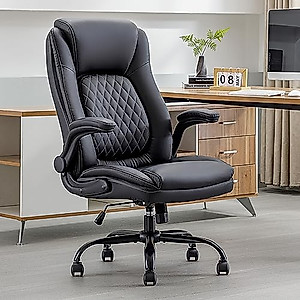 DYHOME High Back Office Chair Adjustable Lumbar Support Flip-Up Arms Black Leather Ergonomic Big and Tall Home Office Desk Computer Chair Comfortable Modern Executive Office Chair