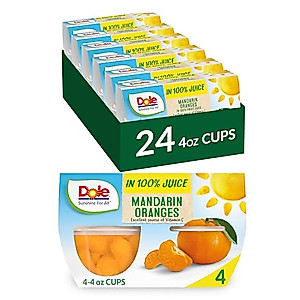 Dole Fruit Bowls Mandarin Oranges in 100% Juice Snacks, 4oz 24 Total Cups, Gluten & Dairy Free, Bulk Lunch Snacks for Kids & Adults