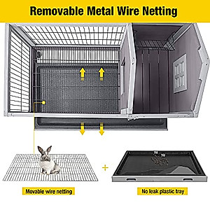 Aivituvin Rabbit Hutch Indoor Rabbit Cage Outdoor Bunny Hutch Guinea Pig Cage with Removable Wire Floor & Wheels