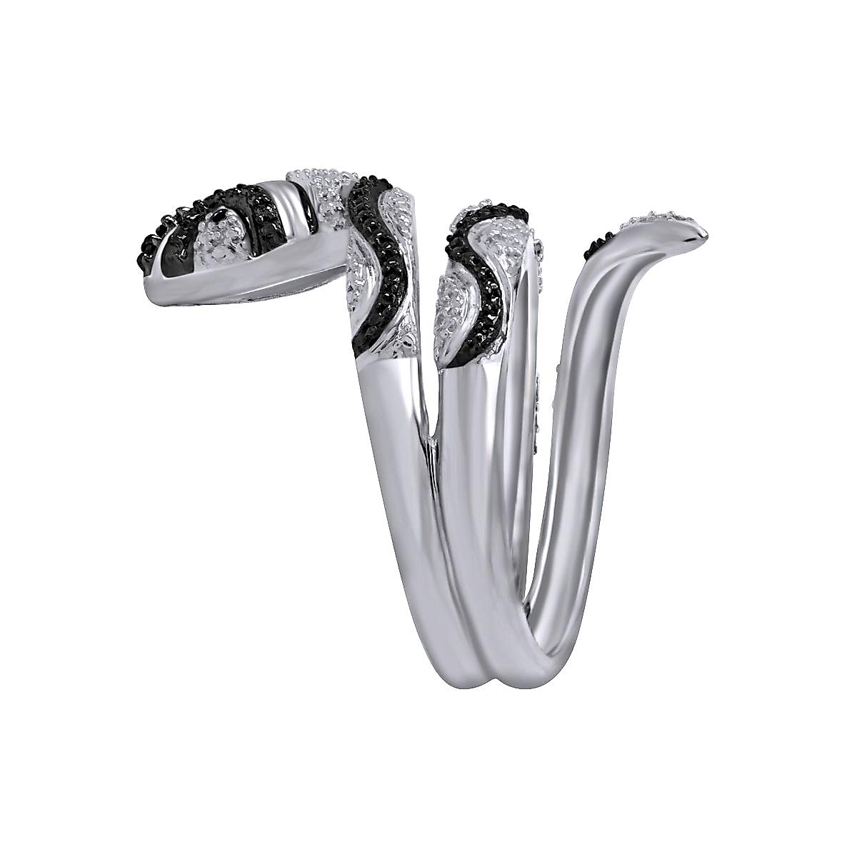 14k White Gold Over Sterling Silver Black Natural Diamond Accent Snake Ring For Women Ring Size-7 (0.01 Carat, Color - Black, Clarity I2-I3)