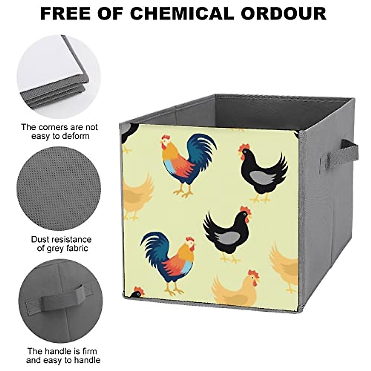 Rooster and Cock Large Cubes Storage Bins Collapsible Canvas Storage Box Closet Organizers for Shelves