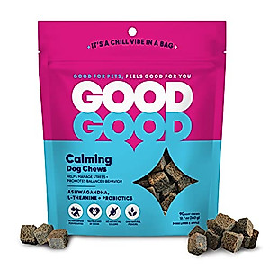 GoodGood Calming Dog Supplements; Helps Manage Stress and Nervousness; Chewable Soft Treats with Ashwagandha, Chamomile, L-Theanine; Probiotics; 90 Natural Flavor Chews