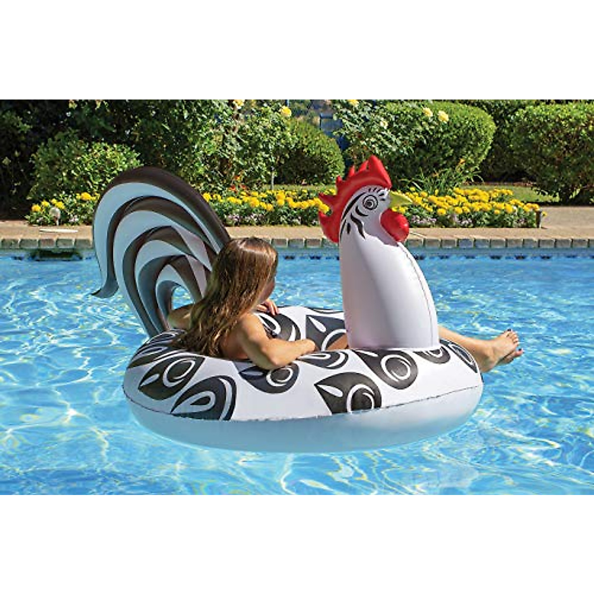 Poolmaster Rooster Inflatable Swimming Pool Party Float (48 Inch), Black/White/Red