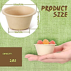 2 oz Natural Bagasse Fiber Cups Disposable Food Cup Sugarcane Small Sample Portion Cup Biodegradable Compostable Tasting Cups Souffle Condiment Sauce Ice Cream Cups Dishes for Party (200 Packs)