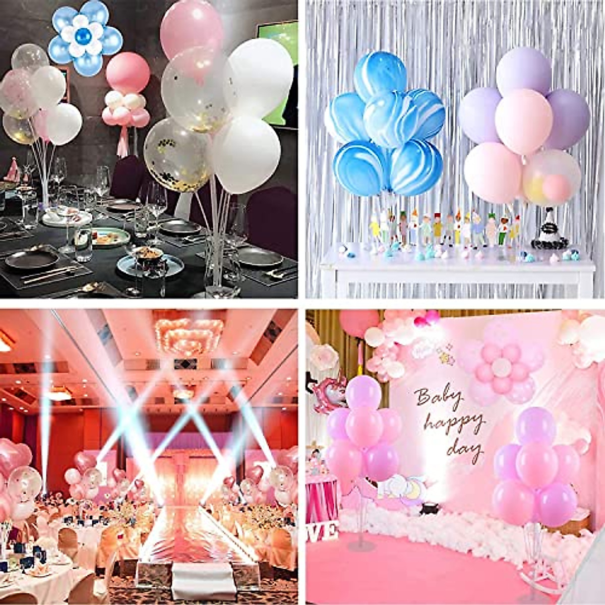 Table Balloon Stand Kit - 7 Sets,Reusable Clear Balloon Holder Stand for Table with Balloon Flower Clips,Glue Dot for Birthday Wedding Party Decorations,Christmas,Happy Birthday Balloons Decorations