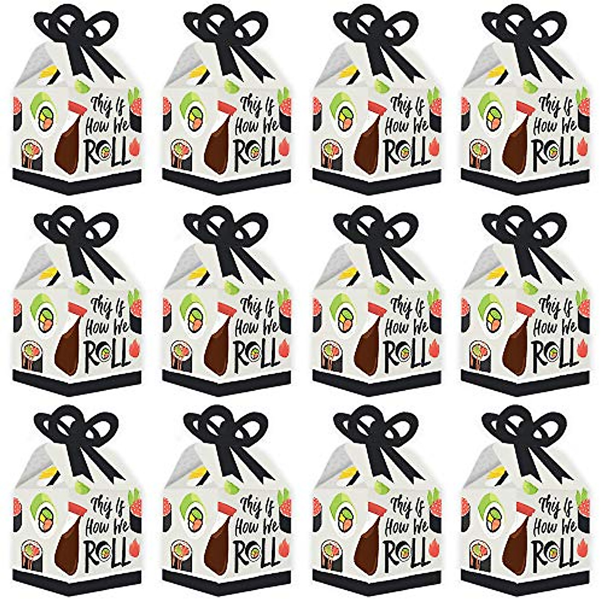 Big Dot of Happiness Let’s Roll - Sushi - Square Favor Gift Boxes - Japanese Party Bow Boxes - Set of 12