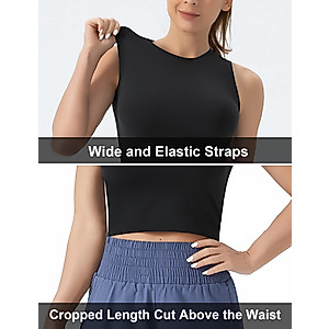THE GYM PEOPLE Women's Workout Crop Tops Sleeveless Yoga Running Shirts Athletic Tank Top No Padding Black