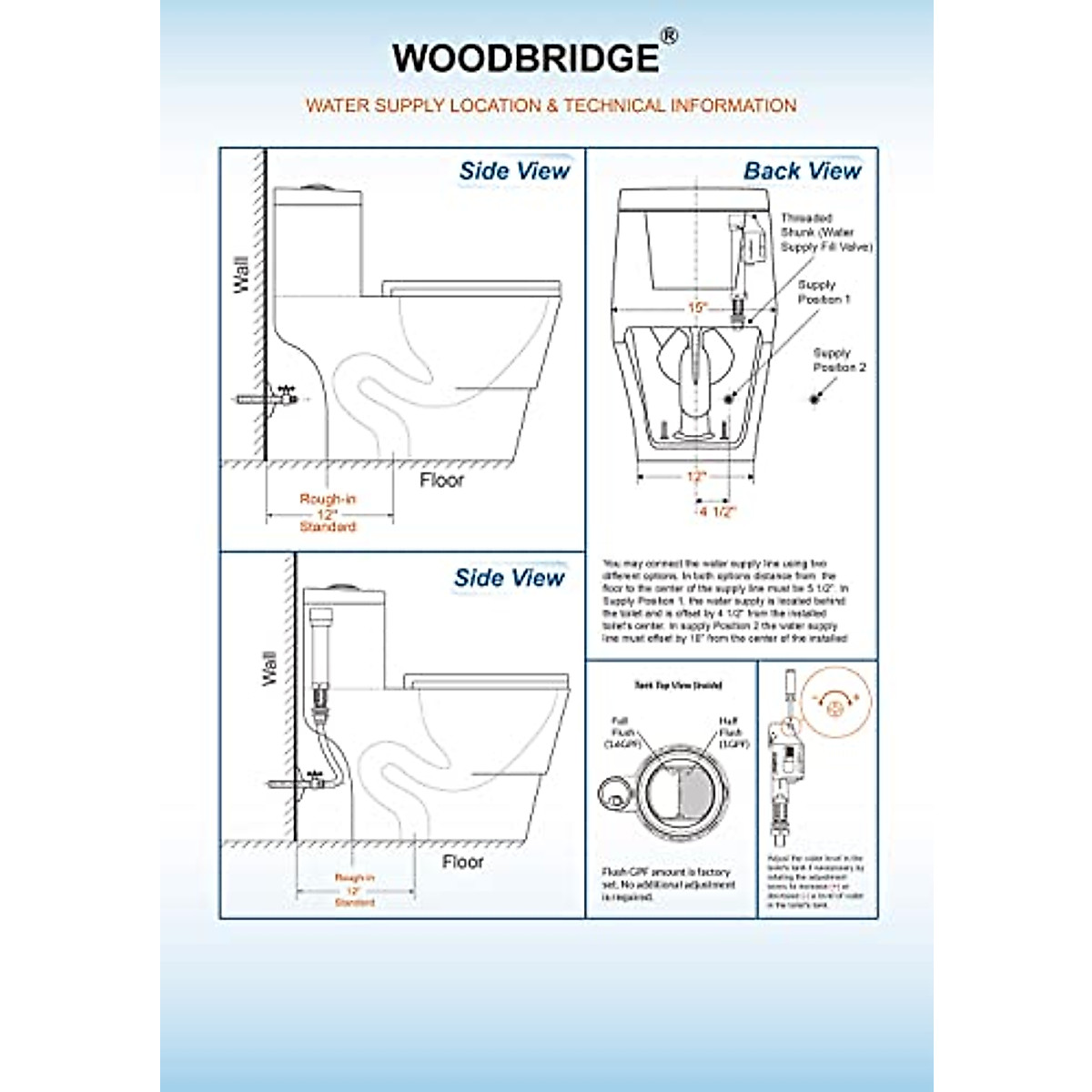 WOODBRIDGEE One Piece Toilet with Soft Closing Seat, Chair Height, 1.28 GPF Dual, Water Sensed, 1000 Gram MaP Flushing Score Toilet with Chorme Button, White,B0940-F-C