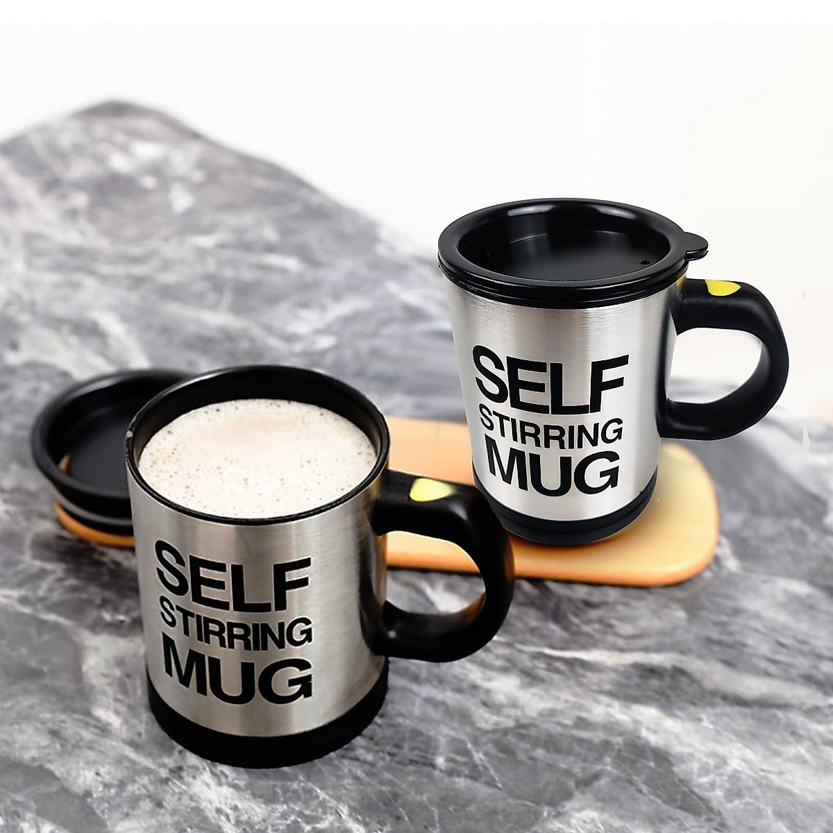 Amyhome Self Stirring Coffee Mug,Stainless Steel Coffee Mug with lid Self Mixing & Spinning Home Office Travel Mixer Cup 12-16 OZ (Black)